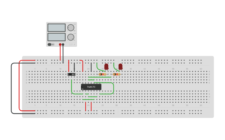 Circuit design 2-bit Synchronous Up Counter - Tinkercad