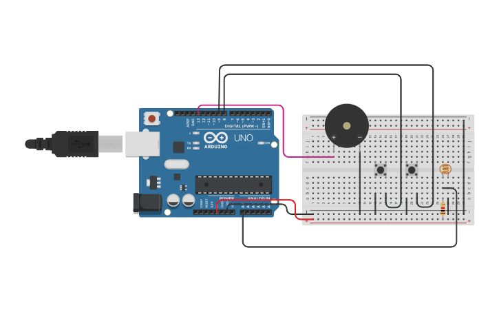 Circuit design piezo musical - Tinkercad