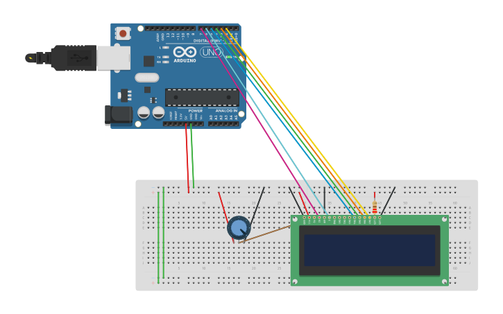 Circuit design lcd 16x2 | Tinkercad