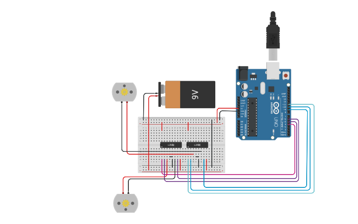 Circuit design Projeto_L293D + Arduino + Rotação | Tinkercad