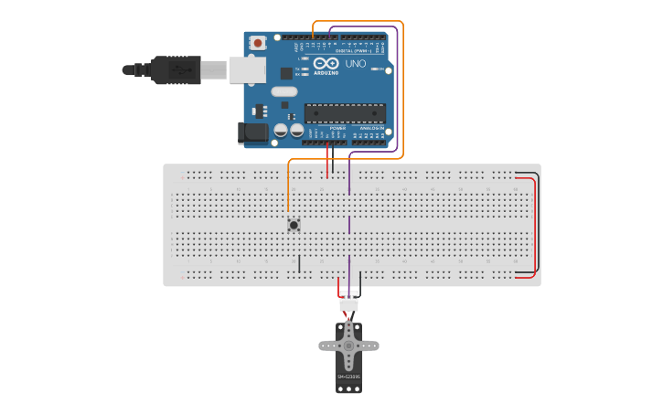 Circuit design Button servo - Tinkercad
