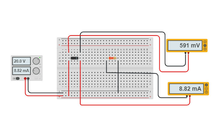 Circuit design Praktek 1- Forward Bias Dioda - Tinkercad