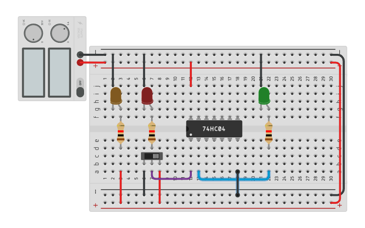 Circuit design Porta Logica NOT - Lucas Farinelli - Tinkercad