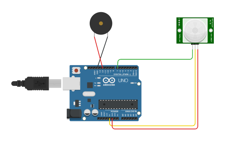 Circuit design PRI Sensor with Piezo | Tinkercad