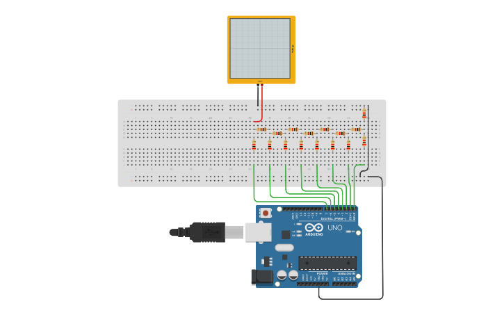 Circuit design R2R Arduino DAC function generator - Tinkercad