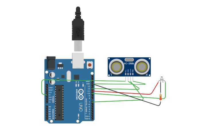 Circuit design RGB led color changing with ULTRASONIC sensor. - Tinkercad