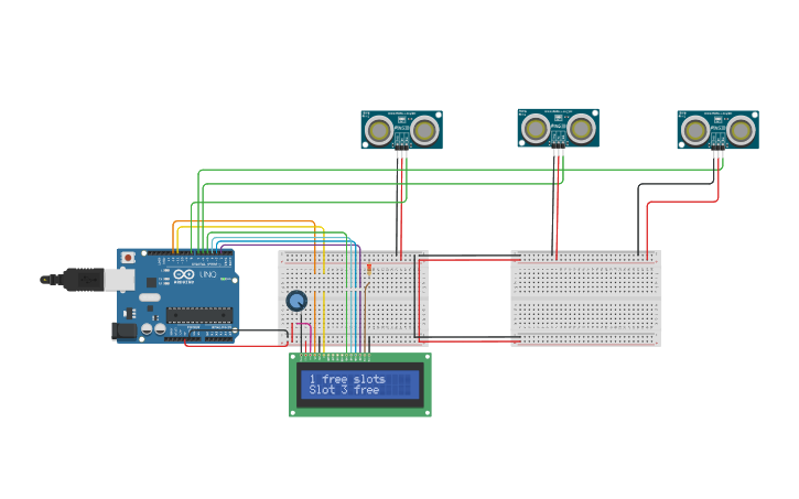 Circuit design Car sensor with ultrasonic sensor - Tinkercad