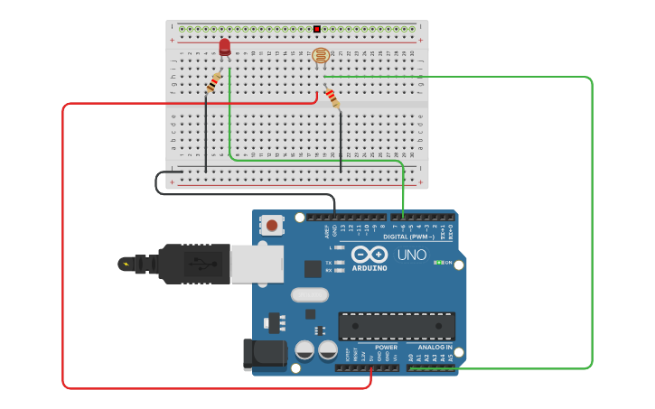 Circuit design LDR & LED with Arduino - Tinkercad