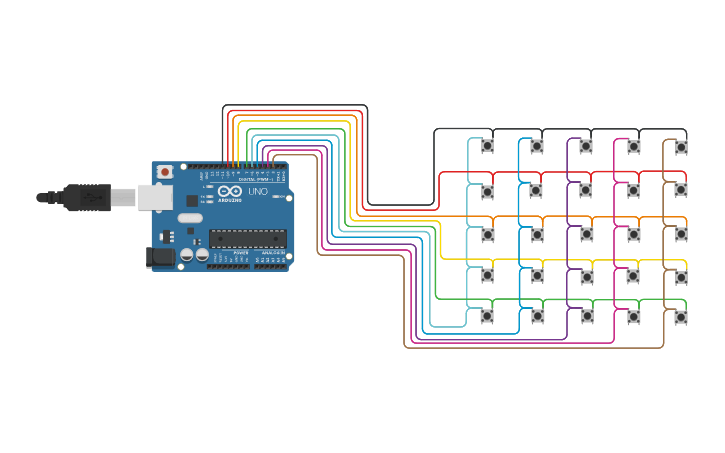 Circuit design Button Matrix 5x5 - Tinkercad