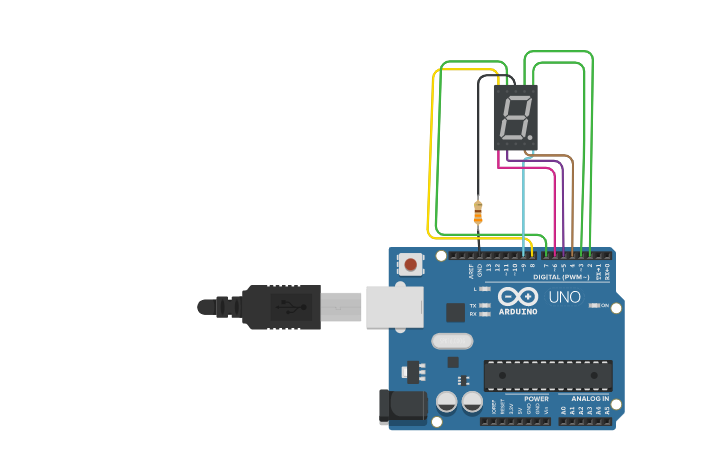 Circuit design DIPLAY DE 7 SEGMENTOS HEXADECIMAL | Tinkercad