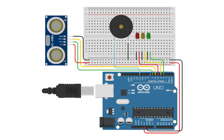 Circuit design Kelompok7 Sensor Parkir Mobil - Tinkercad Circuit design Kelompok7 Sensor Parkir Mobil - Tinkercad