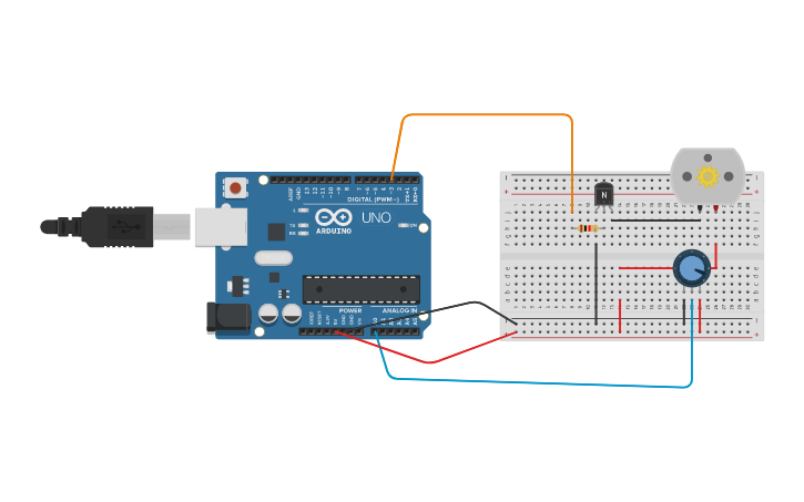 Circuit design Ejercicio 1 control por PWM de un motor - Tinkercad