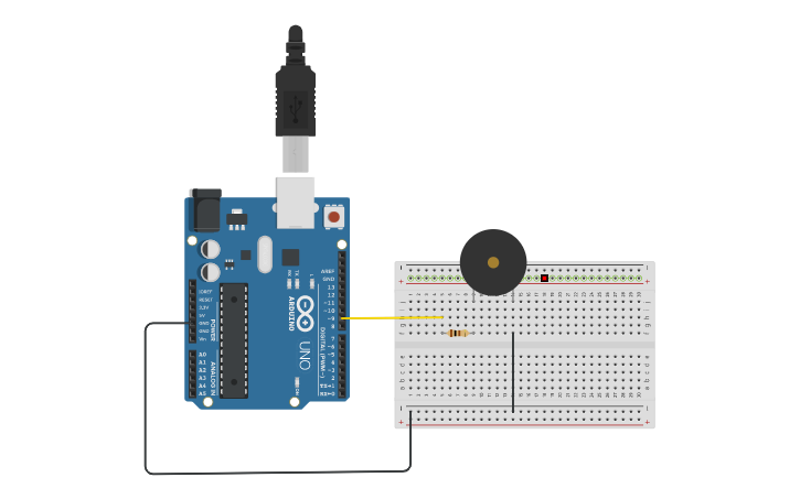 Circuit design Arduino + Buzzer - Tinkercad