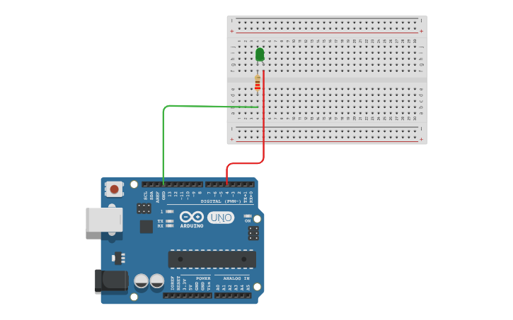 Circuit design Práctica 1 encendido de led JV - Tinkercad Circuit design Práctica 1 encendido de led JV - Tinkercad