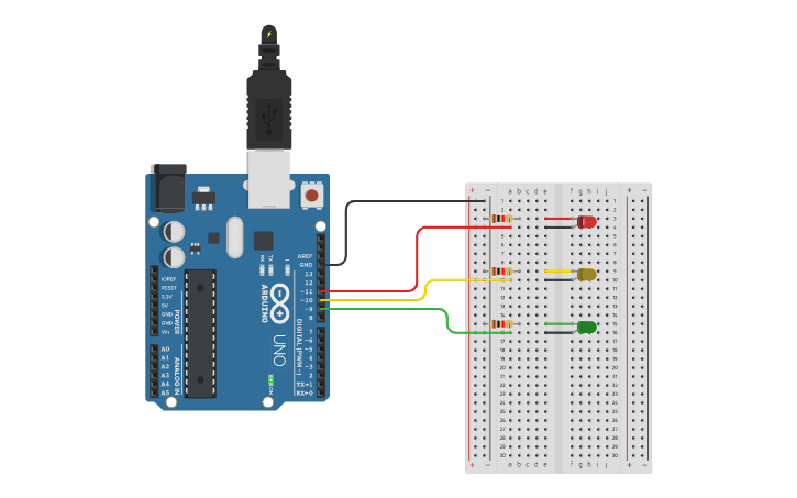 Circuit design Traffic Light - Tinkercad
