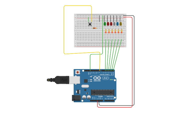 Circuit design pulsador | Tinkercad
