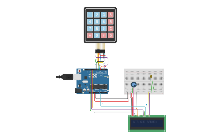 Circuit design Teclado e LCD | Tinkercad