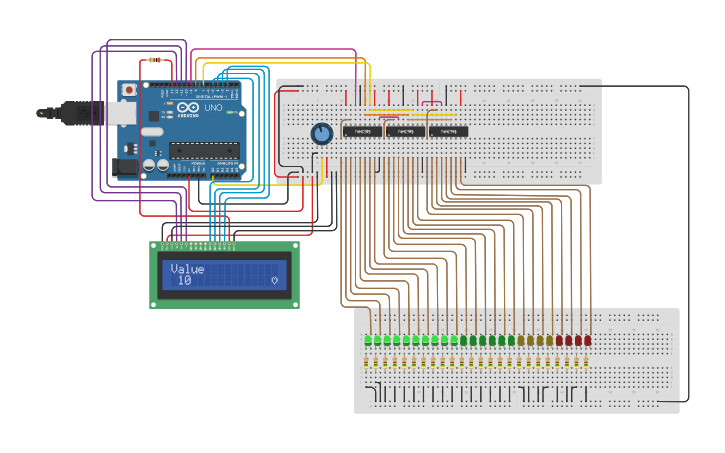 Circuit design Arduino 8-bit shift register - Tinkercad