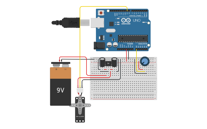 Circuit design Driving Servo Motors - Tinkercad