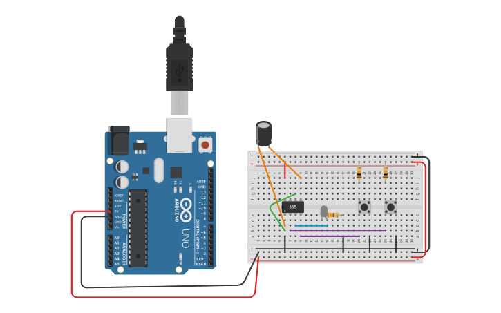 Circuit design 555 Timer - Bistable Mode - Tinkercad