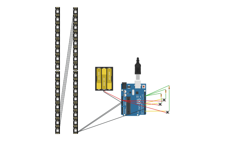 Circuit design Arduino + NeoPixel + power button + brightness buttons - Tinkercad