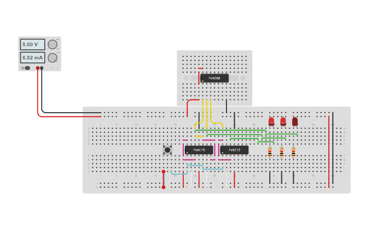 Circuit design Contatore sincrono MOD8_Up FFT_conPulsante | Tinkercad