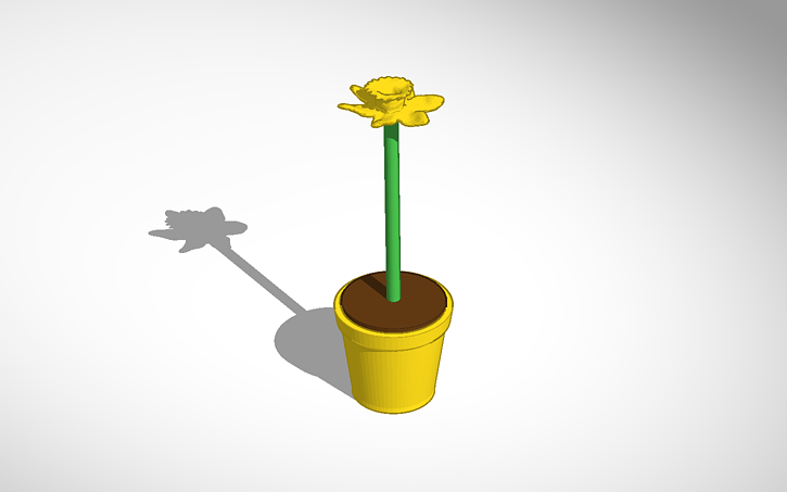 3D design daffodil plant model in plant pot - Tinkercad