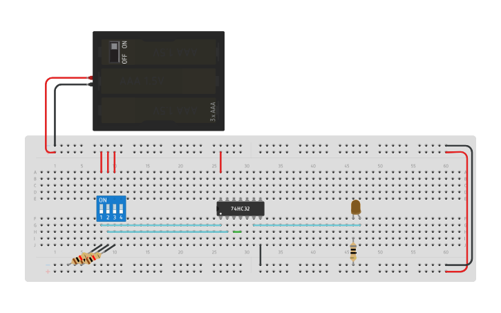 Circuit design Puerta_Logica_OR_3 entradas | Tinkercad
