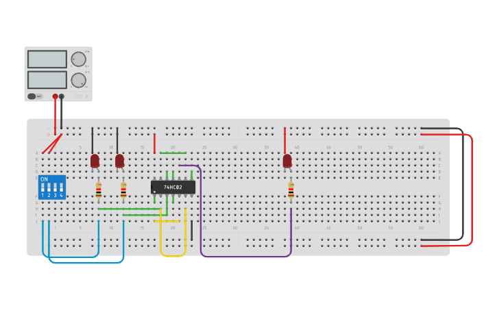 Circuit design Ex-Nor gate using Nor gate - Tinkercad Circuit design Ex-Nor gate using Nor gate - Tinkercad