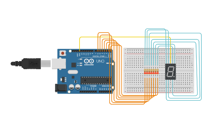 Circuit design 7 segment timer - Tinkercad