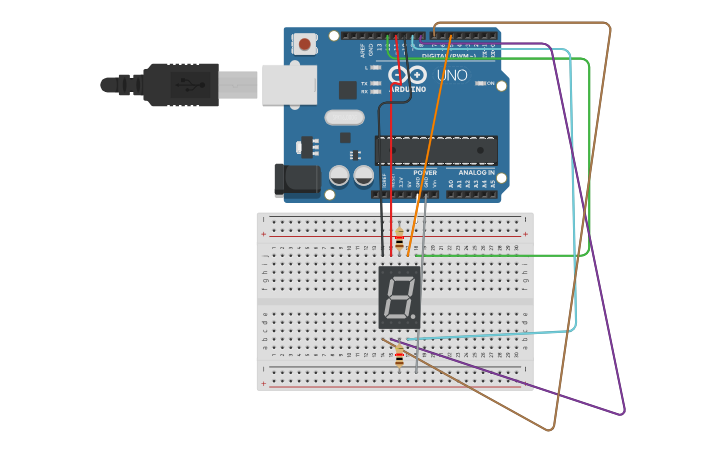 Circuit design displey de 7 segmentos - Tinkercad