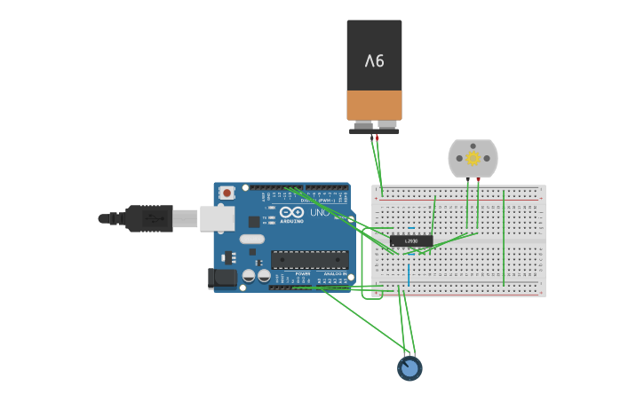 Circuit design Silnik + POtencjometr | Tinkercad