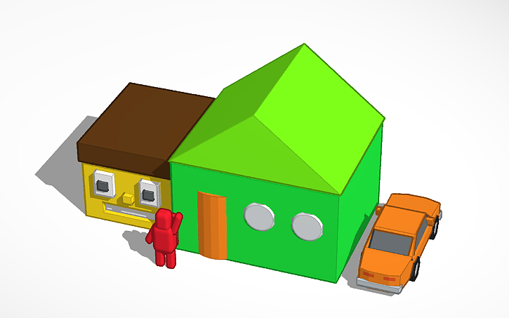 3D design House with garage Car and a person | Tinkercad