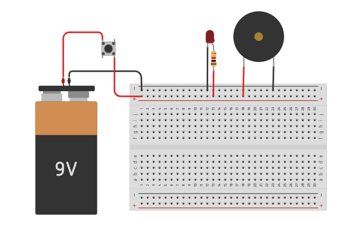 Circuit design PUSH BUTTON - LED,BUZZER - Tinkercad Circuit design PUSH BUTTON - LED,BUZZER - Tinkercad
