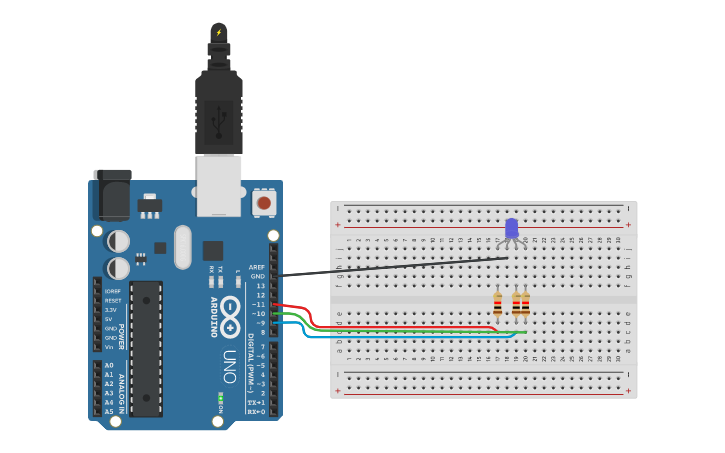 Circuit design RGB led arduino | Tinkercad