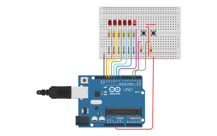 Circuit design Contador com PortB - Tinkercad