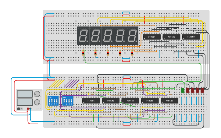 Circuit design 4 bit adder - Tinkercad