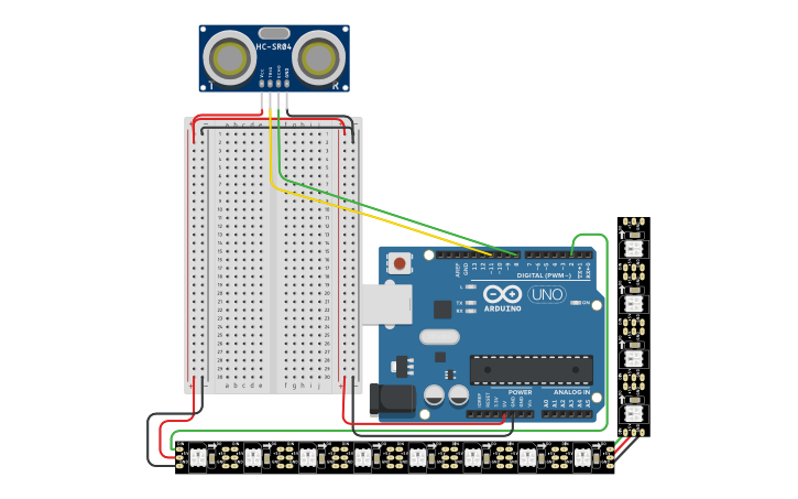 Circuit design LED strips int. EDS - Tinkercad