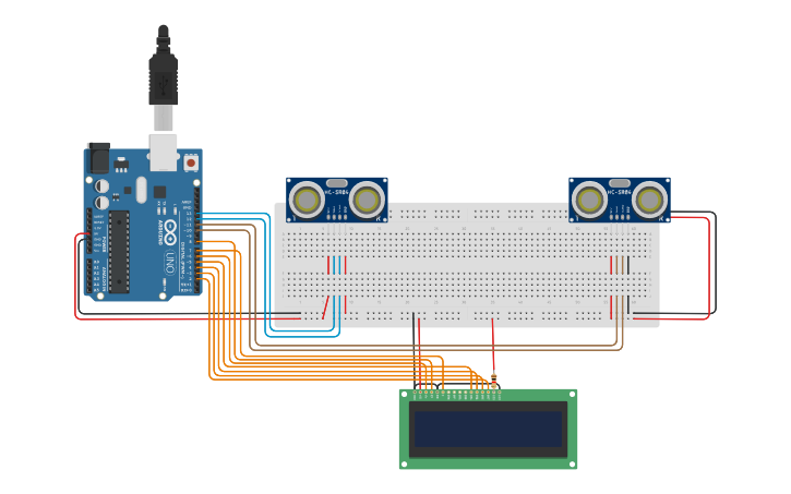 Circuit design Projeto Arduino - Contador de Pessoas - Tinkercad