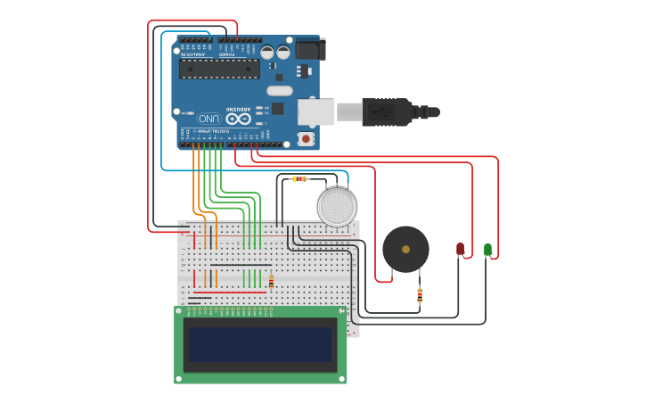 Circuit design Project_18_Gas Sensor (MQ2)_Buzzer_Led_LCD - Tinkercad