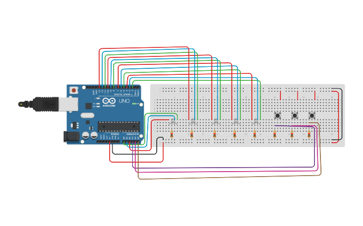 Circuit design Reloj Fibonacci | Tinkercad