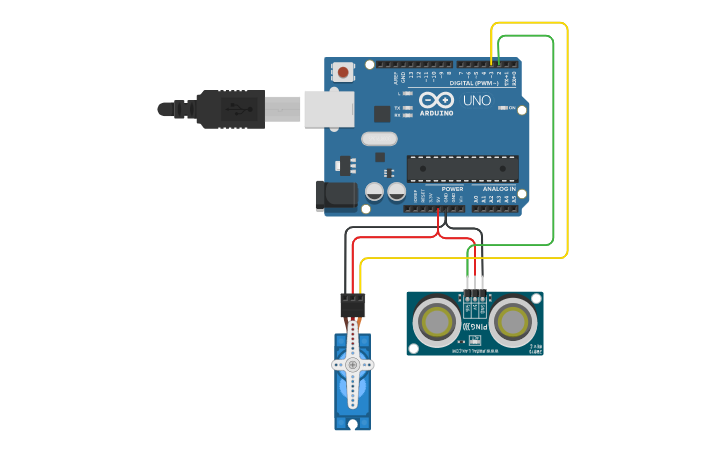 Circuit design Servo Ultrasonic - Tinkercad