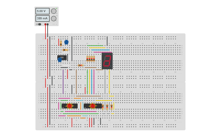 Circuit design NE555 讀秒0~10 | Tinkercad