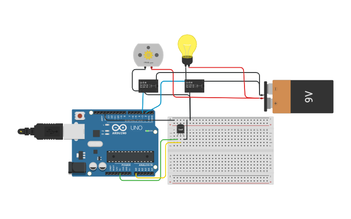 Circuit design 5.4 Simulasi Motor DC dan Lamp dengan Relay Sensor Suhu ...