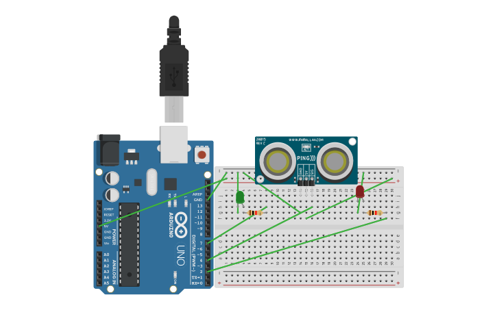 Circuit design sensor de ultrasonidos. - Tinkercad