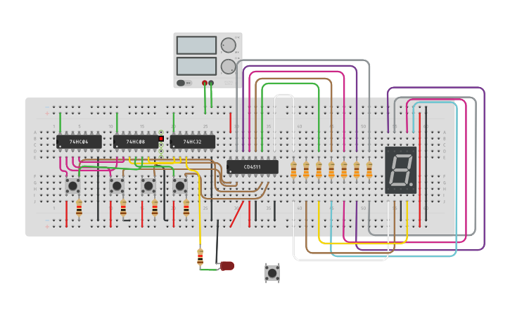 Circuit design Copy of Decoder BCD 4511 + Display 7 Segment - Tinkercad