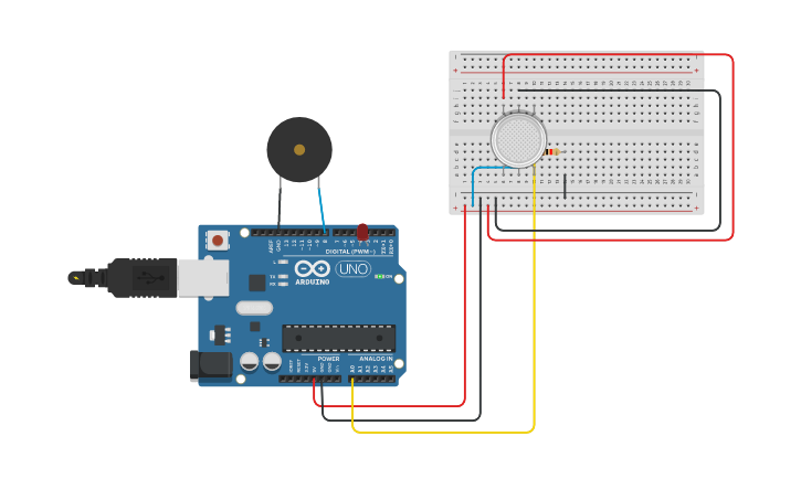 Circuit design GAS LEAKAGE WITH PIEZO SENSOR - Tinkercad