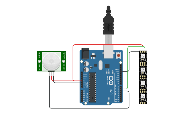 Circuit design PIR NEO LED | Tinkercad
