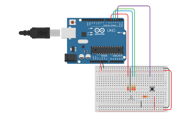 Circuit design RGB with Interrupt - Tinkercad