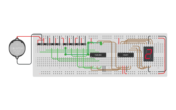 Circuit design activity#6 & 7 - 4-bit adder with 7-segment | Tinkercad